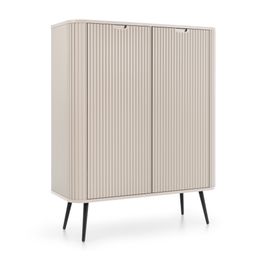 HIGHBOARD Salvia 2T Beige, Schwarz 103/129/39 cm &ndash; mit geriffelten Fronten und hohen Beinen
