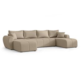 WOHNLANDSCHAFT Malatya U Form Hellbraun 311/145/80 cm mit Schlaffunktion