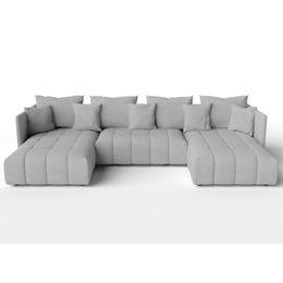 WOHNLANDSCHAFT Veliro U Hellgrau 353/180/83 cm mit Schlaffunktion und Bettkasten