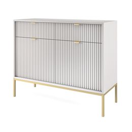 SIDEBOARD Eternas 2T 2S Grau 104/83/39 cm &ndash; goldene F&uuml;&szlig;e, mit geriffelten Fronten