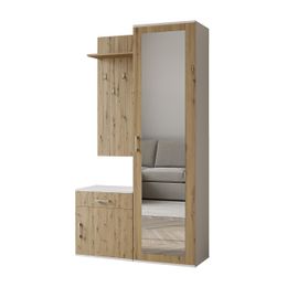 GARDEROBENSCHRANK Magnola Wei&szlig; Artisan Eiche 100/180,5/35 cm &ndash; Modern, mit Spiegel und viel Stauraum