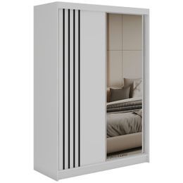 SCHWEBET&Uuml;RENSCHRANK mit Lamellen und Spiegel DIANA - 150 - Wei&szlig; und Schwarz