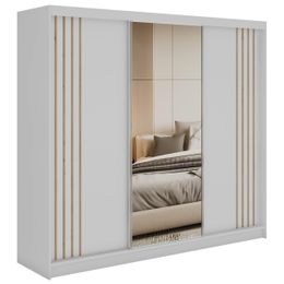 SCHWEBET&Uuml;RENSCHRANK mit Lamellen und Spiegel DIANA - 240 - Wei&szlig; und Eiche Artisan