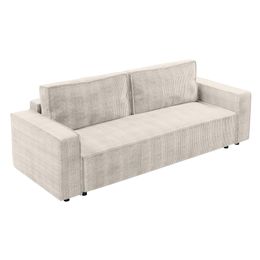 BIGSOFA Aydin Sofa Creme 238/94/85 cm Cord mit Schlaffunktion Bettkasten