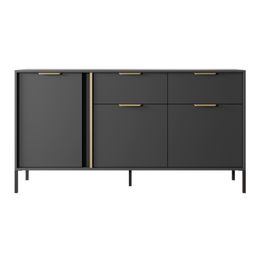 SIDEBOARD Catanian 3T 2S Grau 153,1/81,4/39,5 cm &ndash; mit goldenen Griffen und schwarzen Beinen