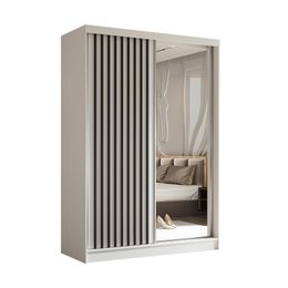 SCHWEBET&Uuml;RENSCHRANK Cabinio Wei&szlig; Schwarz 150/216/61 cm &ndash; mit Spiegel und Lamellen