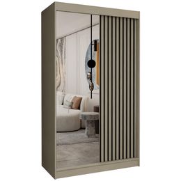 SCHWEBET&Uuml;RENSCHRANK Cabinio Beige 120/216/61 cm &ndash; mit Spiegel und Lamellen