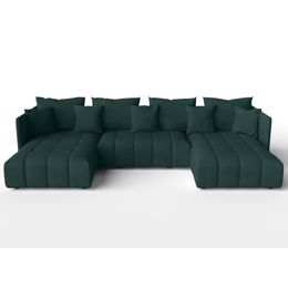 WOHNLANDSCHAFT Veliro U Gr&uuml;n 353/180/83 cm mit Schlaffunktion und Bettkasten