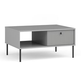 COUCHTISCH Irelis 1T Grau 87/43,2/66 cm &ndash; mit geriffelten Fronten und offener Ablage, mit schwarzen Beinen