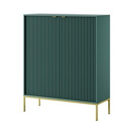 SIDEBOARD Eternas 2T Gr&uuml;n 104/125/39 cm &ndash; goldene F&uuml;&szlig;e, mit geriffelten Fronten