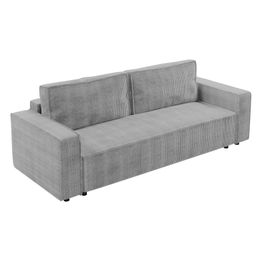 BIGSOFA Aydin Sofa Hellgrau 238/94/85 cm Cord mit Schlaffunktion Bettkasten