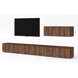 WOHNWAND Loriano IV Nussbaum Warmia 300/70,5/32 cm &ndash; H&auml;ngend und Stehend