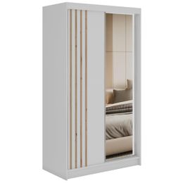 SCHWEBET&Uuml;RENSCHRANK mit Lamellen, Spiegel und Schubladen DIANA - 120 - Wei&szlig; und Eiche Artisan