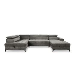 WOHNLANDSCHAFT Arkucio U Grau 345/200/95 cm &ndash; gro&szlig;es Sofa mit Schlaffunktion R