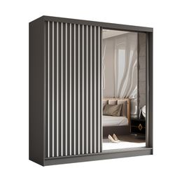 SCHWEBET&Uuml;RENSCHRANK Cabinio Grau Wei&szlig; 200/216/61 cm &ndash; mit Spiegel und Lamellen