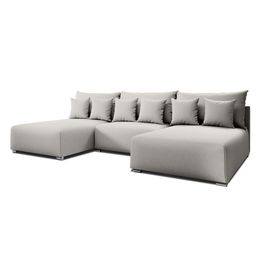 WOHNLANDSCHAFT Ederra U Hellgrau Stoff 300/190/91 cm &ndash; gro&szlig;es Sofa mit Schlaffunktion