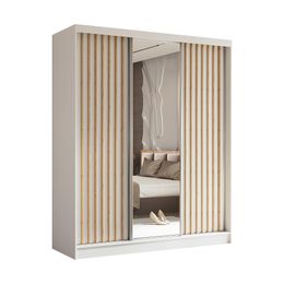 SCHWEBET&Uuml;RENSCHRANK Cabinio Wei&szlig; Eiche Artisan 180/216/61 cm &ndash; mit Spiegel und Lamellen