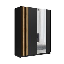 KLEIDERSCHRANK Beralto Schwarz 200/198,5/63,5 cm &ndash; mit Spiegel und Lamellenfront