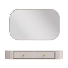KONSOLENTISCH Halay Beige 2 Schubladen mit runden Kanten + Rechteckiger Spiegel