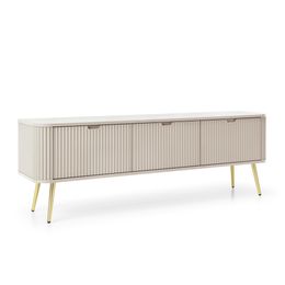 LOWBOARD Salvia 3T Beige, Gold 168/56/39 cm &ndash; mit geriffelten Fronten und hohen Beinen