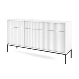 SIDEBOARD Eternas 3T 3S Wei&szlig; 154/83/39 cm &ndash; schwarze F&uuml;&szlig;e, mit geriffelten Fronten