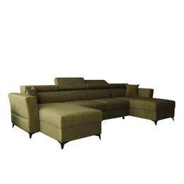 WOHNLANDSCHAFT Ribella Olivgr&uuml;n 345/180/100 cm mit Schlaffunktion