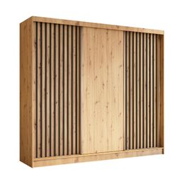 SCHWEBET&Uuml;RENSCHRANK Cabinio Eiche Artisan Schwarz 240/216/61 cm &ndash; Modern, mit Lamellen