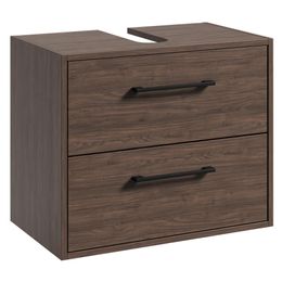Badplaats WASCHBECKENUNTERSCHRANK Florence 2 Schubladen Walnuss Braun - 60 x 35 x 47 cm