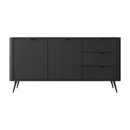 SIDEBOARD Vespasia 2T 3S Schwarz 163,2/81,2/38 cm &ndash; Geriffelten Fronten