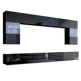 WOHNWAND Kossana 1 Modern Schwarz 300/154/43 cm Stilvoll