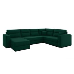 WOHNLANDSCHAFT Lovere Dunkelgr&uuml;n 314/217/90 cm mit Schlaffunktion Bettkasten Wohnzimmer