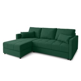 ECKSOFA L Form Dolceo Dunkelgr&uuml;n 226/140/78 cm &ndash; Schlaffunktion Universell Links Rechts