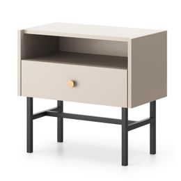 NACHTTISCH Dinley 1S Beige 54,8/52/39 cm &ndash; mit schwarzen Beinen im minimalistischen Design