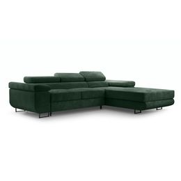 ECKSOFA L Form Arborio Dunkelgr&uuml;n 280/203/90 cm Rechts mit Schlaffunktion