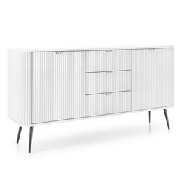 SIDEBOARD Salvia 2T 3S Wei&szlig;, Schwarz 168/87/39 cm &ndash; mit geriffelten Fronten und hohen Beinen