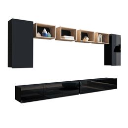 WOHNWAND Kossana 35 Modern Goldene Eiche/Schwarz 300/154/43 cm Wohnwand Set