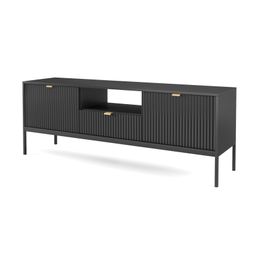 LOWBOARD Eternas 2T 1S Schwarz 154/56/39 cm &ndash; schwarze F&uuml;&szlig;e, mit geriffelten Fronten und offener Ablage