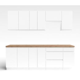 K&Uuml;CHENLEERBLOCK Aquileia 240 cm Wei&szlig; Matt mit Arbeitsplatte Eiche Artisan