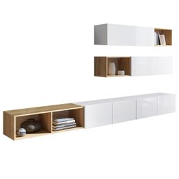 WOHNWAND Kossana 25 Modern Wei&szlig;/Goldene Eiche 300/104/43 cm Designm&ouml;bel