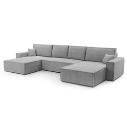 WOHNLANDSCHAFT Cedria Hellgrau 389/145/85 cm mit Schlaffunktion