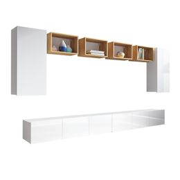 WOHNWAND Kossana 35 Modern Goldene Eiche/Wei&szlig; 300/154/43 cm TV M&ouml;bel