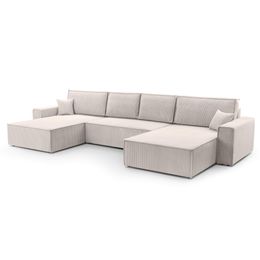 WOHNLANDSCHAFT Cedria Wei&szlig; 389/145/85 cm mit Schlaffunktion