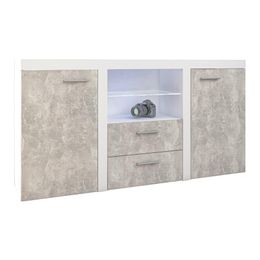 SIDEBOARD Spacoro 2F2S Wei&szlig;, Beton 156,4/82/40,3 cm &ndash; Schubladenschrank Kommode Modern