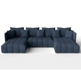 WOHNLANDSCHAFT Veliro U Blau 353/180/83 cm mit Schlaffunktion und Bettkasten