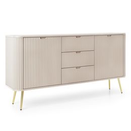 SIDEBOARD Salvia 2T 3S Beige, Gold 168/87/39 cm &ndash; mit geriffelten Fronten und hohen Beinen