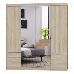KLEIDERSCHRANK Storicos Sonoma Eiche 176,3/190,5/53 cm - 4T6S Modern mit Schubladen und Spiegel