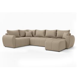 WOHNLANDSCHAFT Malatya U Form MAX Hellbraun 311/145/80 cm mit Schlaffunktion