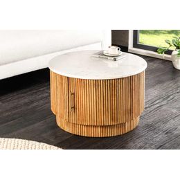Riess Ambiente Runder Couchtisch TRES CHIC 60cm wei&szlig; Marmor natur Mangoholz mit Stauraum Riess-Ambiente Sofatisch Wohnzimmertisch