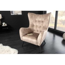 Riess Ambiente Design XL Sessel AMSTERDAM champagner Samt schwarze Metallbeine Retro Stil Riess-Ambiente