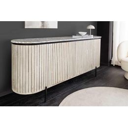 Riess Ambiente Massives Sideboard ADLON 170cm grau geb&uuml;rstet Mangoholz mit wei&szlig;er Marmorplatte Riess-Ambiente Retro